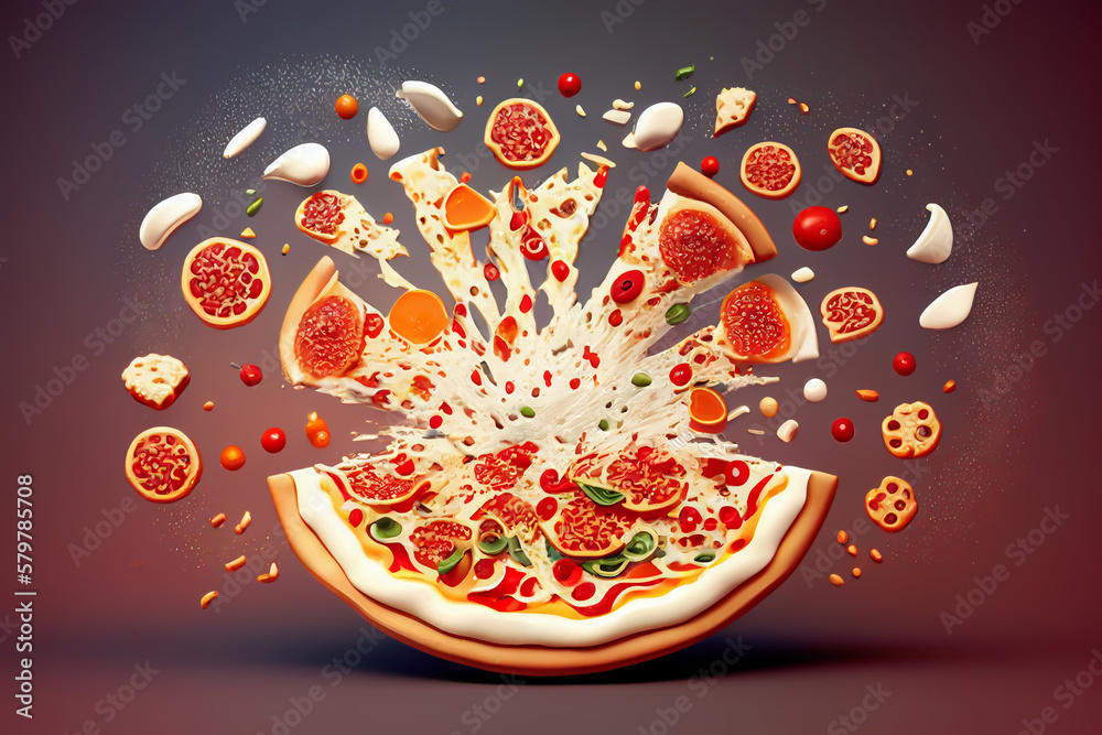 Pizza Pattern for pizzeria menu. Pieces of Italian pizza scatter to ...