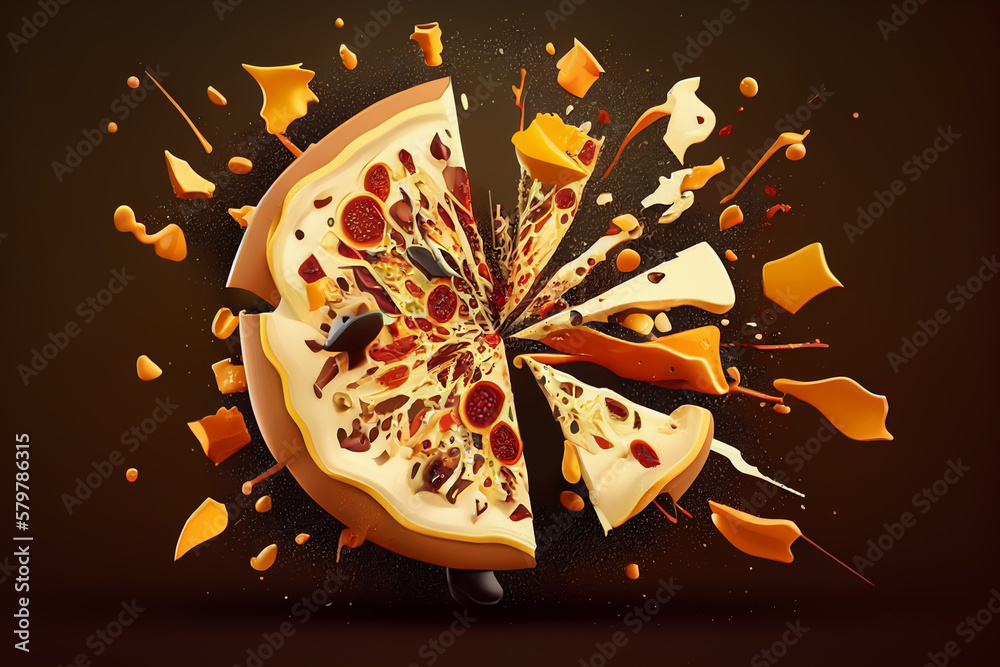 Italian pizza, Juicy cheese stretches from slice. Pizza and Splashes of ...