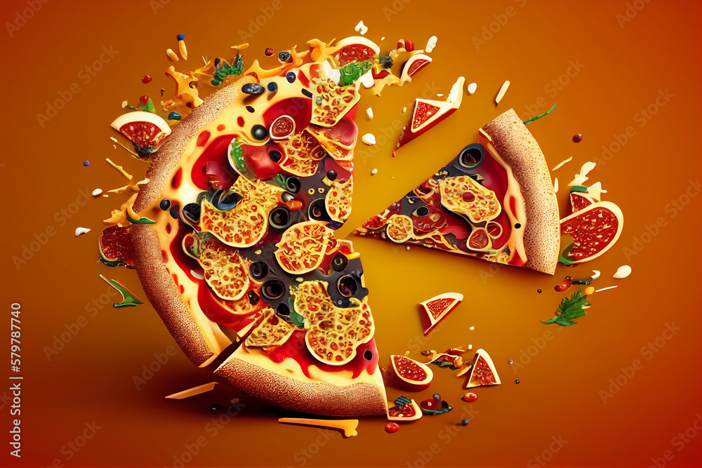 Pizza Pattern for pizzeria menu. Pieces of Italian pizza scatter to ...