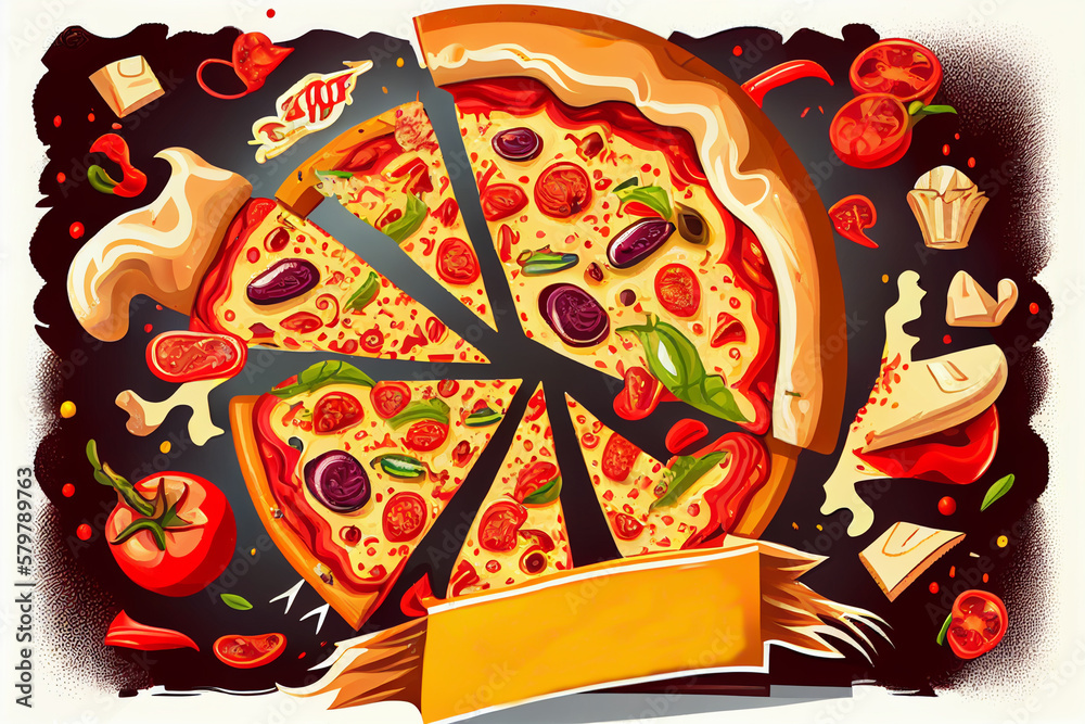 Pizza poster for menu restaurant. Pizza design style promotional fast ...