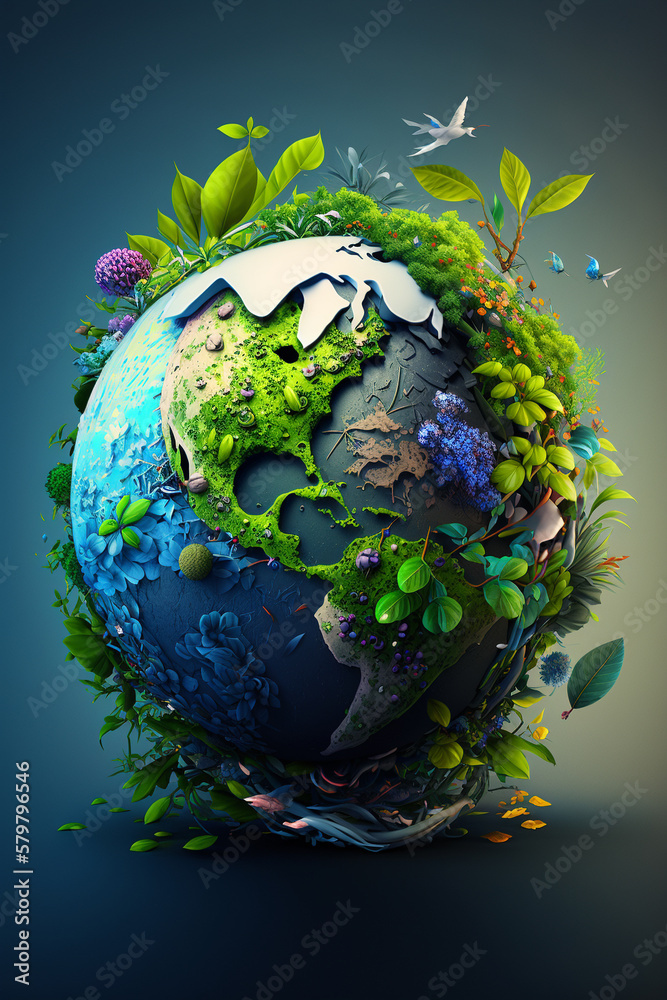 planet earth with growing grass plant concept, enviromental ...