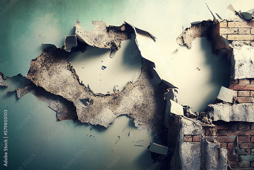 Texture background of old colour dirty crumbling brick wall. Uneven ...