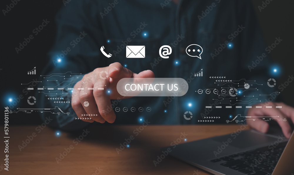 Men hand pointing finger and reach out for contact for customer service ...