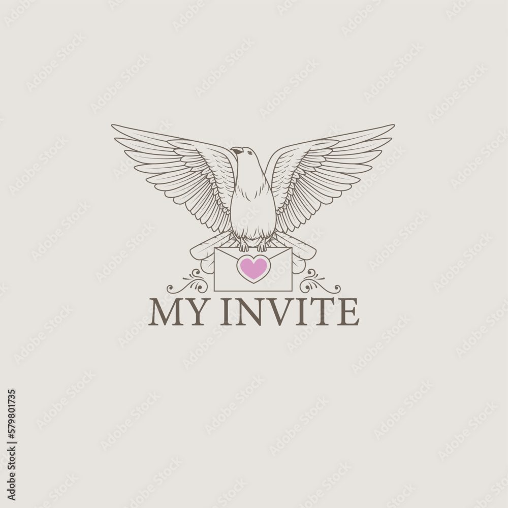Pigeon invite logo vintage design Stock Vector | Adobe Stock