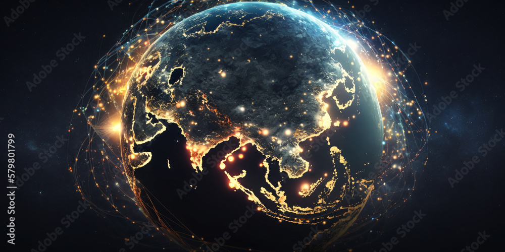 Weltkarte mit vernetzten Länder mit schwarzen Hintergrund - mit KI ...