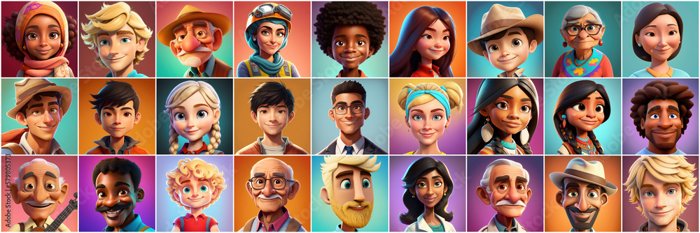 Set of avatars of happy people of different races and ages. Portraits ...