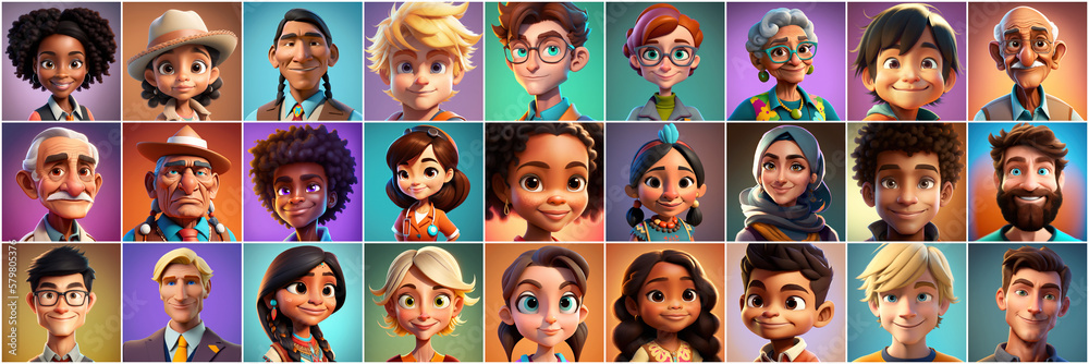 Set of avatars of happy people of different races and ages. Portraits ...