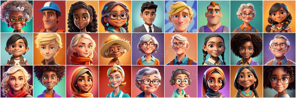 Set of avatars of happy people of different races and ages. Portraits ...