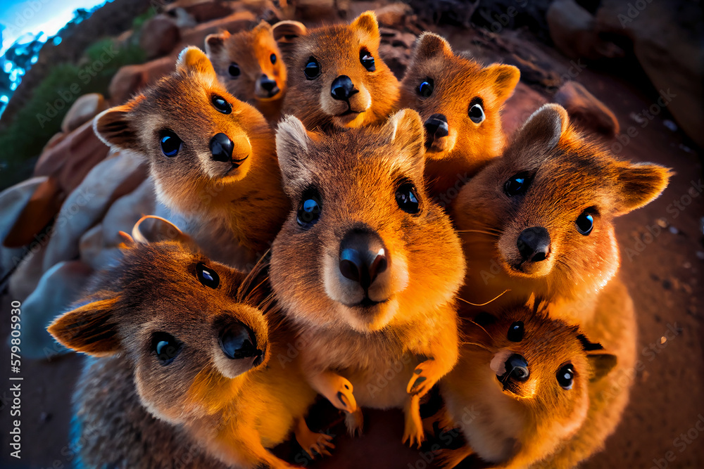 ภาพประกอบสต็อก Highly defined macrophotography selfie of a group of ...