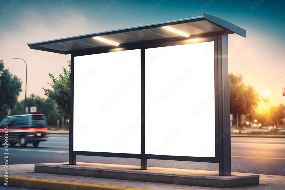 Side by side two billboard mockup at bus stop, Empty 2 verticle ...
