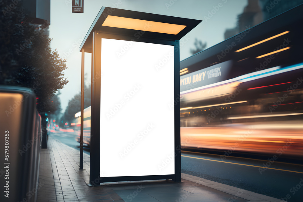 Empty Outdoor Advertising billboard mockup at bus stop, Empty ...