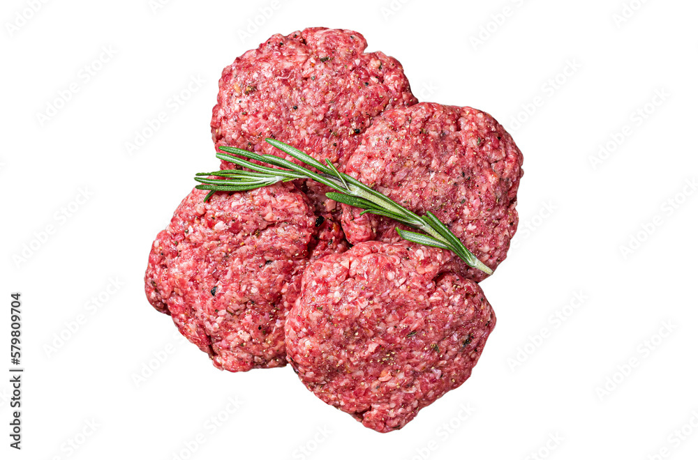 Uncooked Frikadellen from Mince beef Meat, raw meat cutlets. Isolated ...