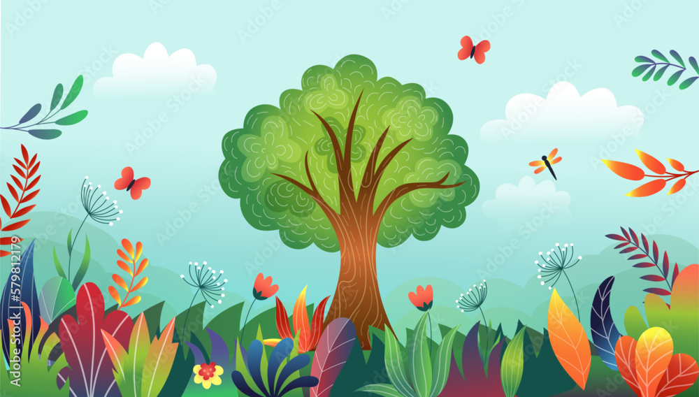 Jungle kids tales, fairytale gardening. Children enchanted tale, forest ...