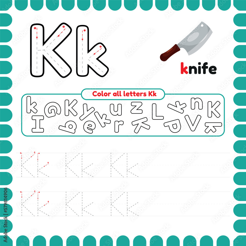 Alphabet Tracing Worksheet with letters. Writing practice letter K ...