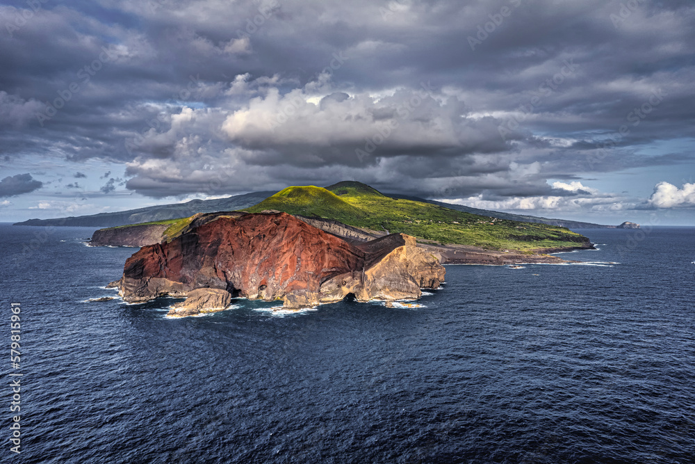 Aerial view of Ilha do Faial Island on Azores archipelagos, Portugal ...