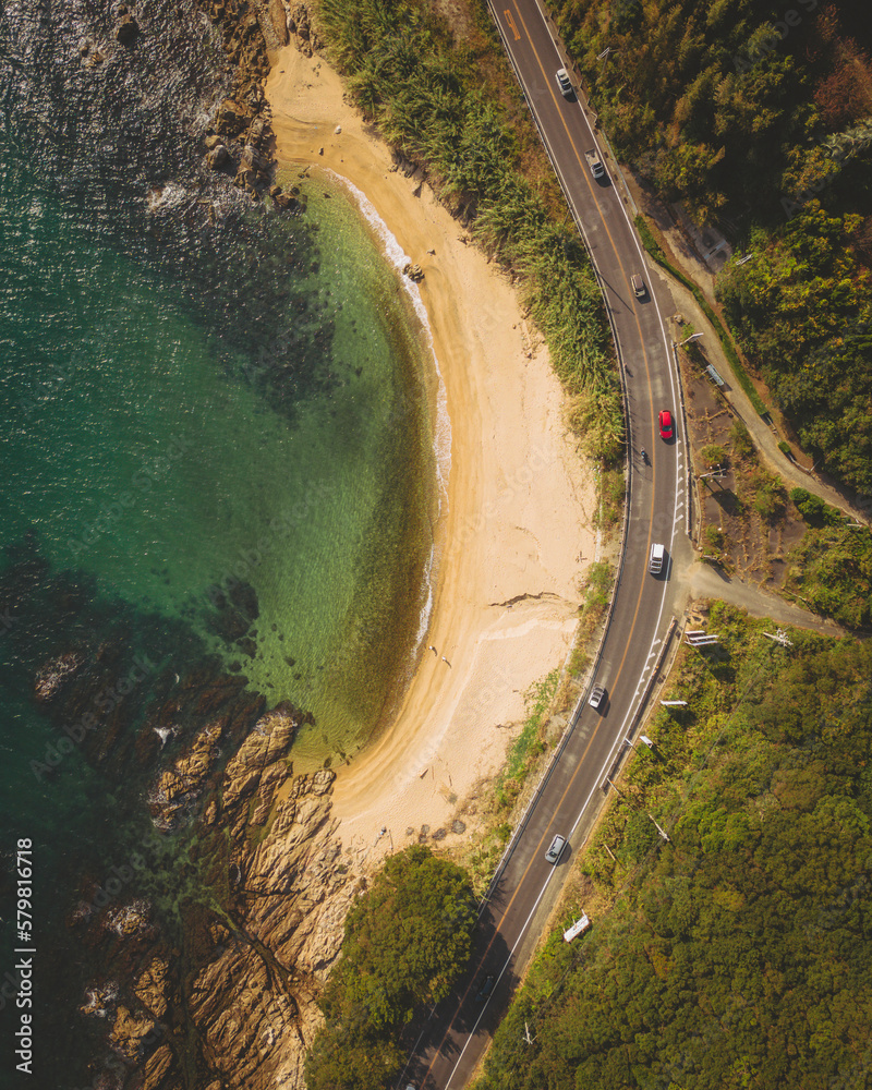 Aerial view of the coastal road on Awaji island, Hyogo, Japan. Stock ...