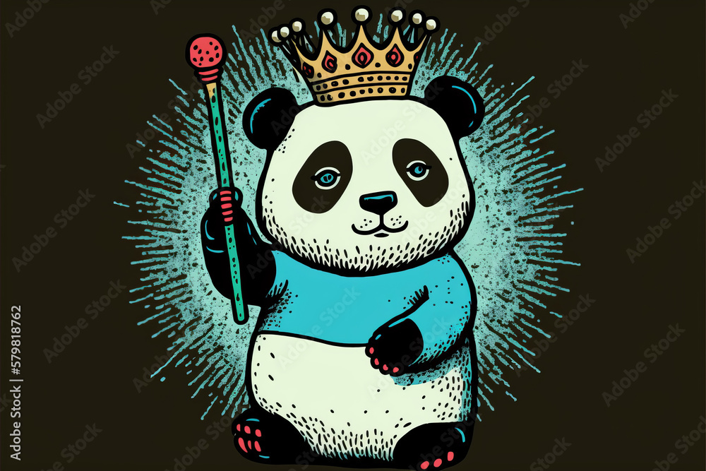 An adorable panda with a crown and scepter, illustrating joy and ...