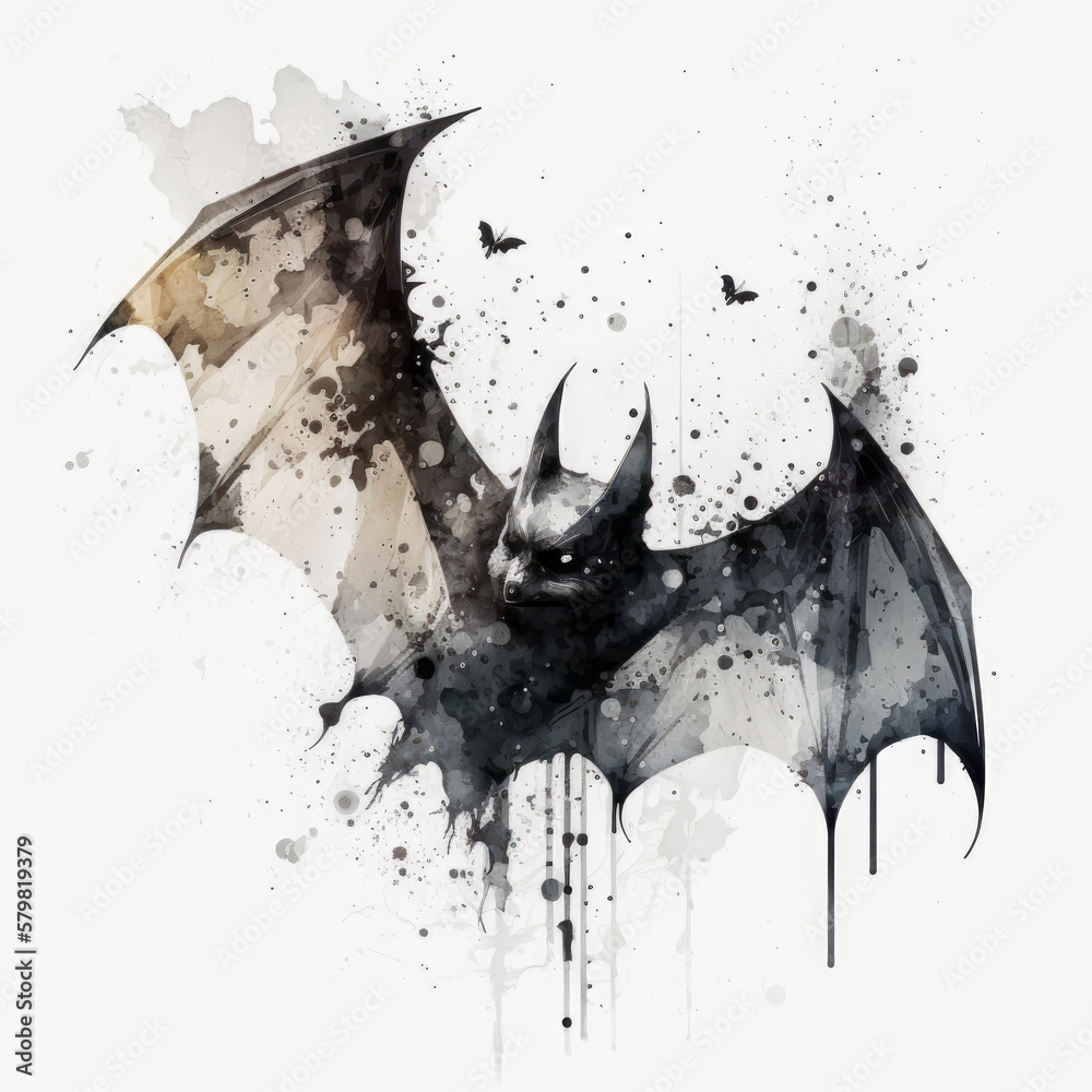 Generative AI illustration of flying black spooky bat Stock ...