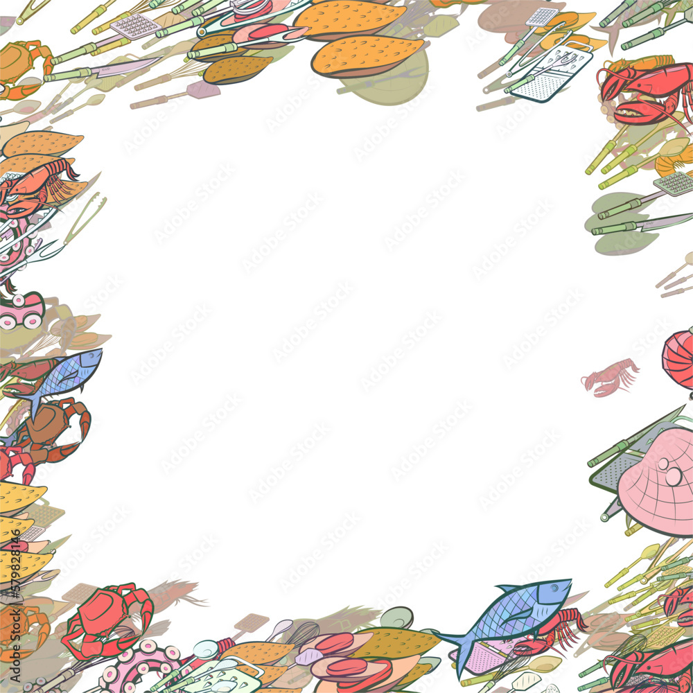 Background pattern abstract design texture. Cutlery and Seafood. Border ...