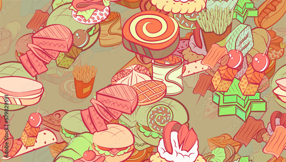 Background pattern abstract design texture. Seamless. American food and ...