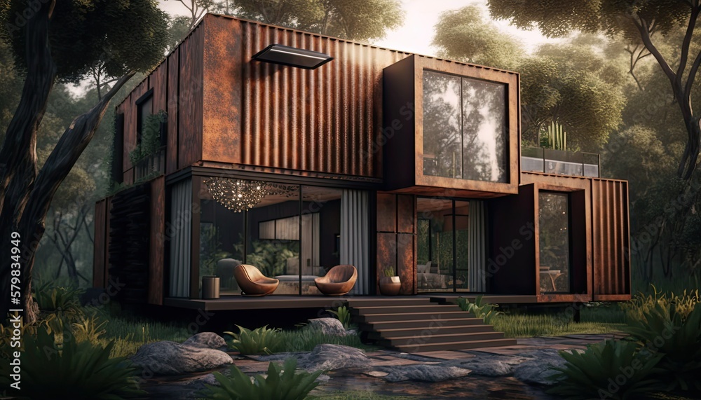 Conceptual modern house made from recycled containers. Generative AI ...