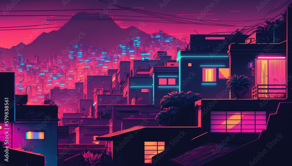 favela rio de janeiro abstract retrowave cyberpunk Stock Illustration ...