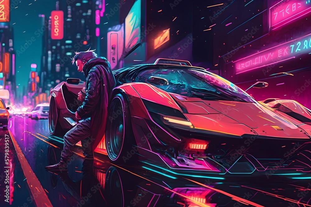 Race Car with driver in a cyberpunk city | Race Car Ai Generated ...
