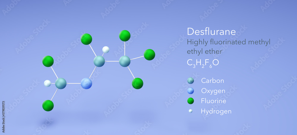 desflurane molecule, molecular structures, Highly fluorinated methyl ...