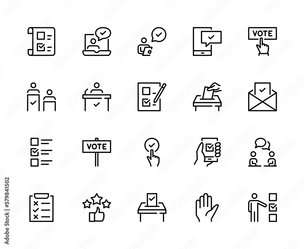 Voting and Election vector line icons. Isolated icons collection ...