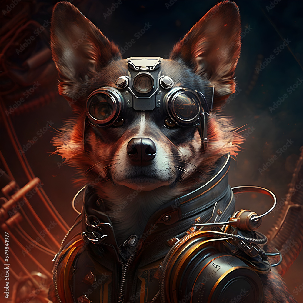 Futuristic Dog: A Cyborg in Fibonacci Blacklight with Van Gogh-inspired ...