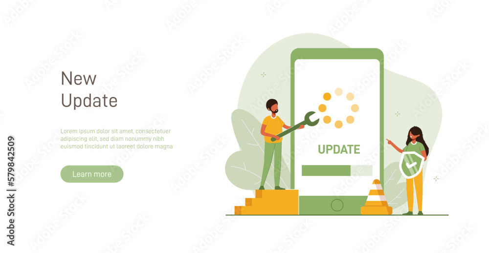 Vetor de System or web application upgrade procedure. Concept of software version update or ...