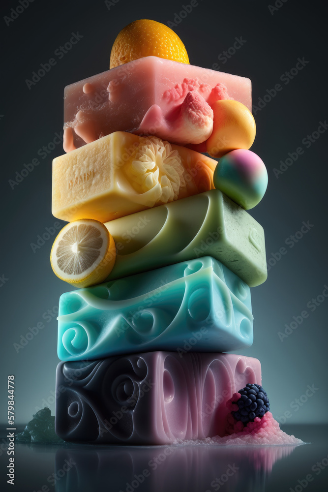 stacked soap bars in different colors and sizes, generative ai Stock ...