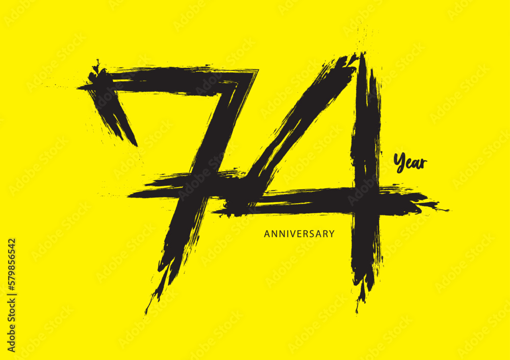 74 year anniversary celebration logotype on yellow background, 74 ...