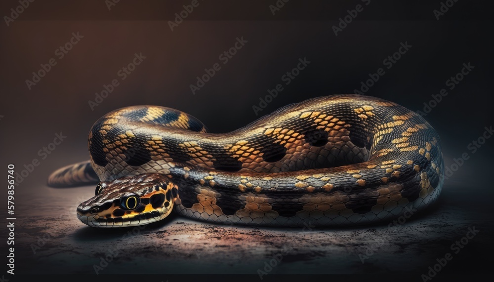 A sleek and slithering snake, isolated on a white background. The cool ...