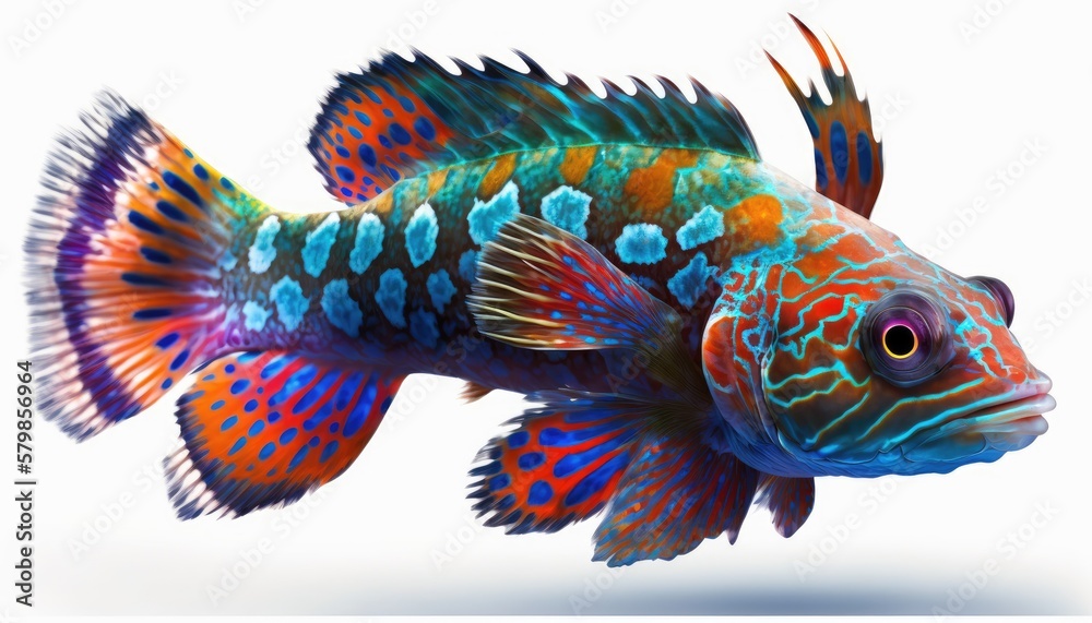 Colorful Mandarin Fish swimming in a school, isolated on a white ...