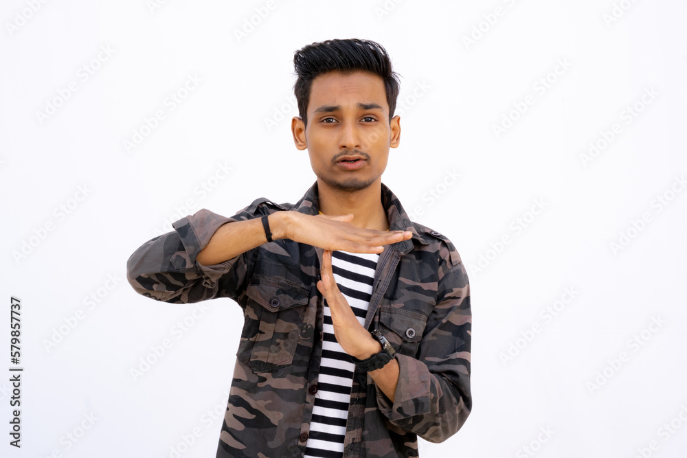 Man surprised and making Time out Hand sign, Time over hand sign Stock ...