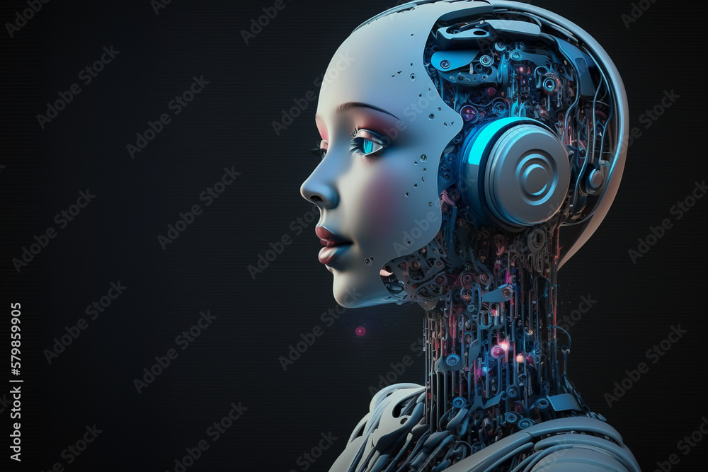 Humanoid artificial intelligence robot chatgpt communication concept, futuristic technology AI ...