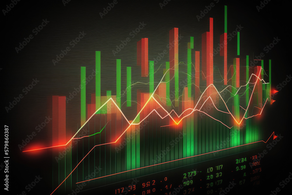 Financial graphs glowing lines and diagram on digital screen ...