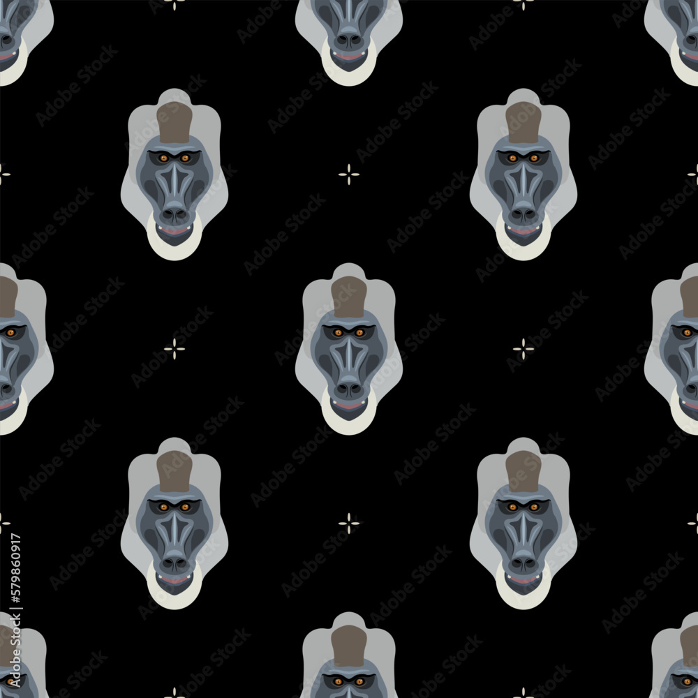 Seamless animal pattern with heads of drill monkey. Mandrillus ...