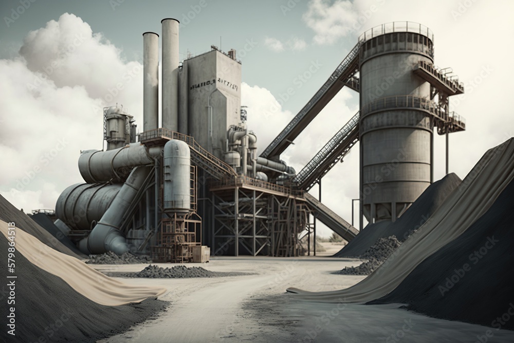 Cement plant with conveyor belts carrying raw materials to the grinding ...