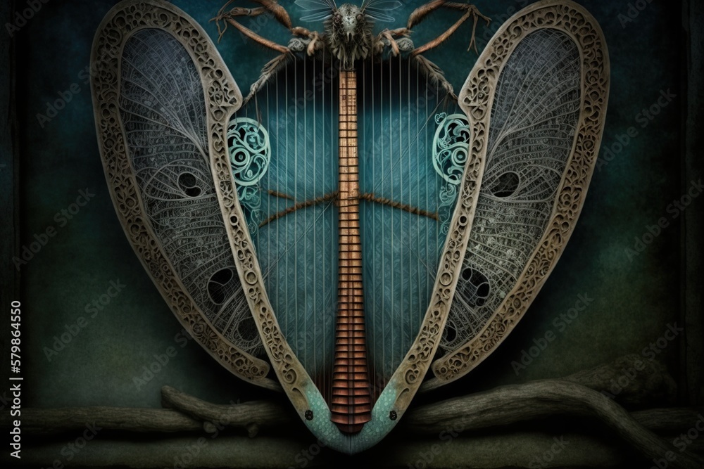 Dragonfly harp, concept of Insect Music and Stringed Instrument ...