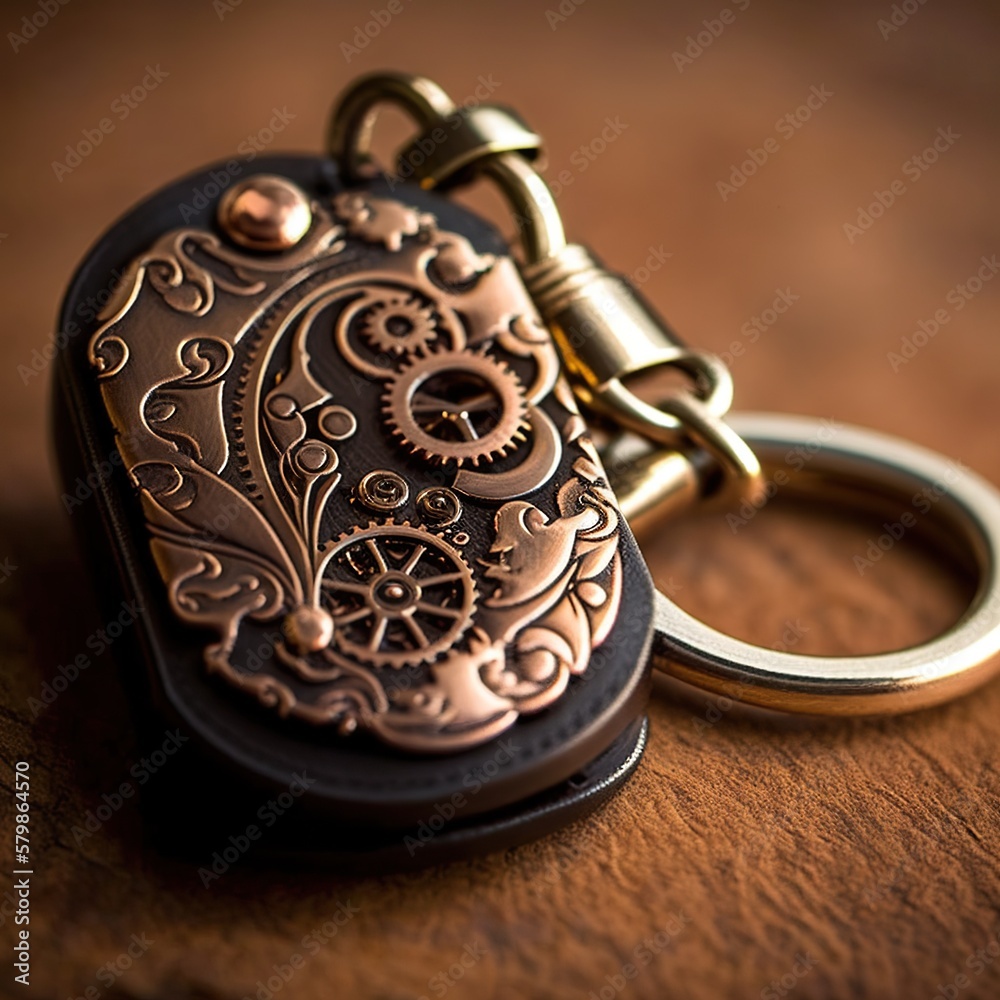 Keychain made of a small watch movement attached to a leather fob ...