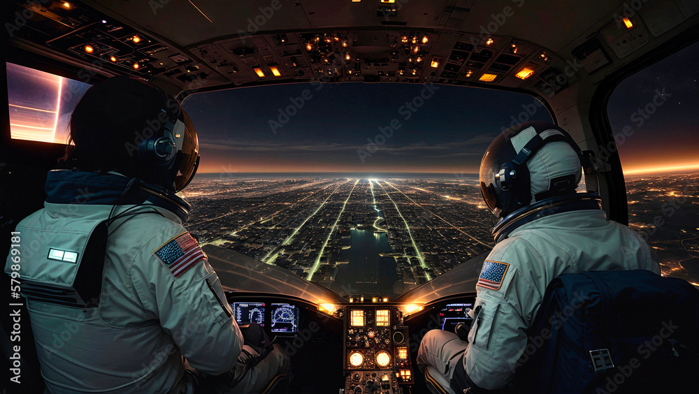 Ilustrace „back view of two astronauts in space suits sitting in ...