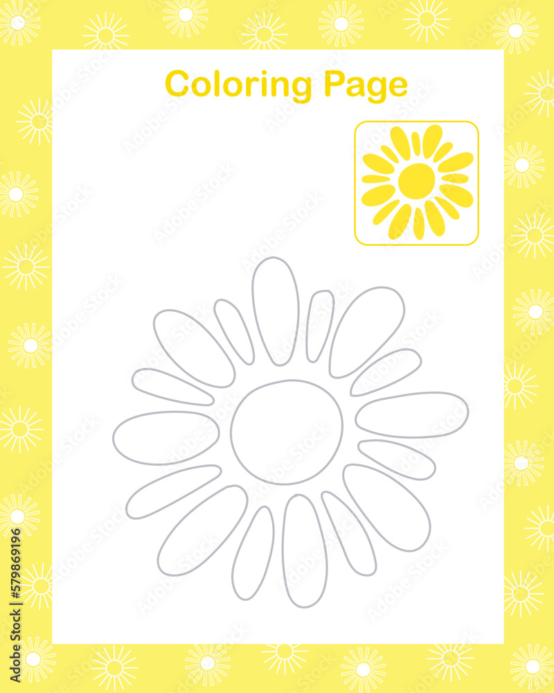 Sun simple outline cartoon coloring page vector illustration, nature ...