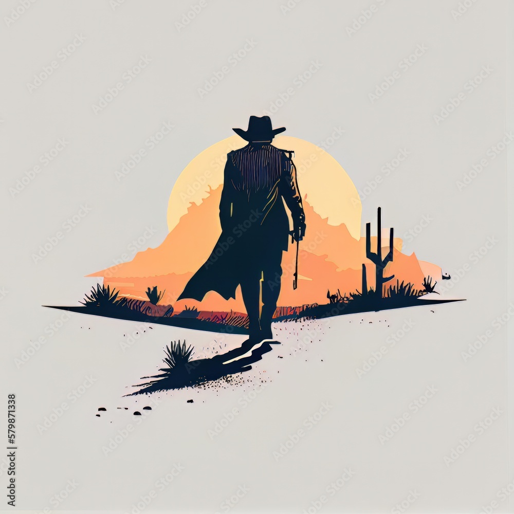 Silhouette of an old west gunslinger. Sunset. Generative AI Stock ...