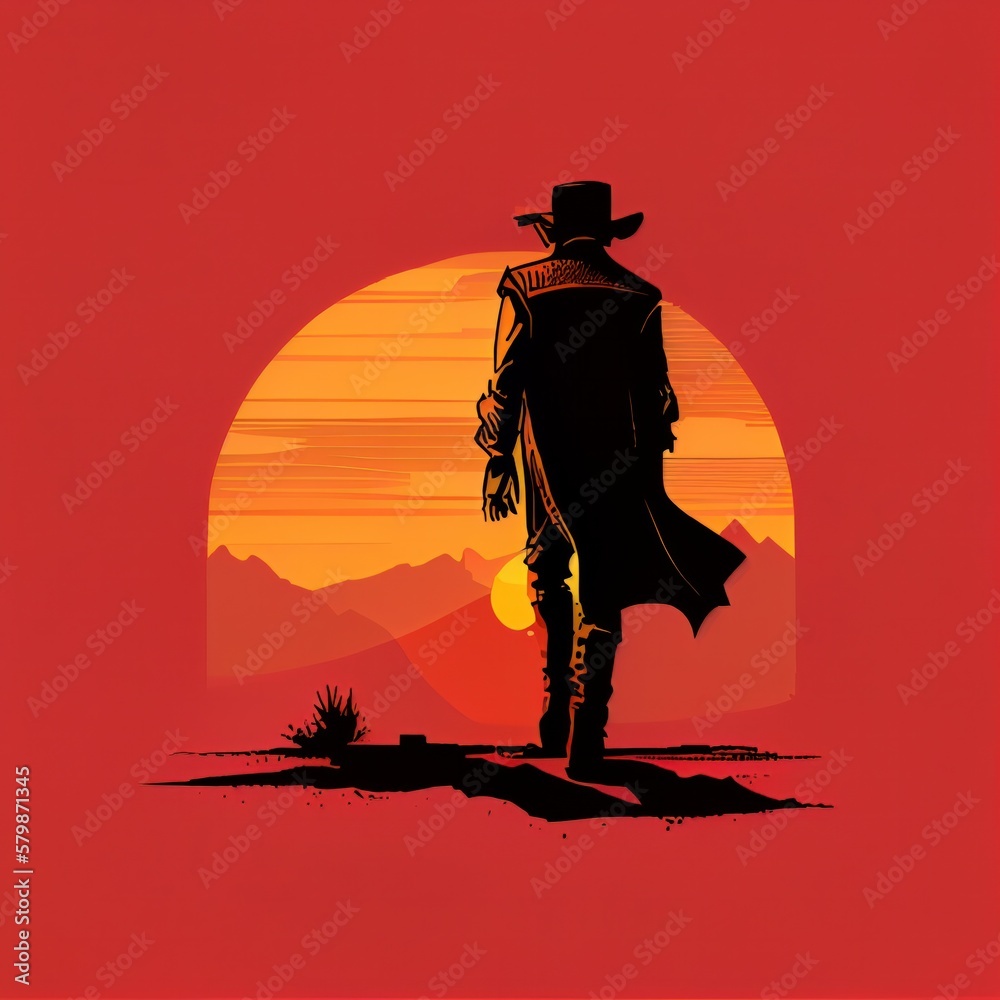 Silhouette of an old west gunslinger. Sunset. Generative AI ilustração ...