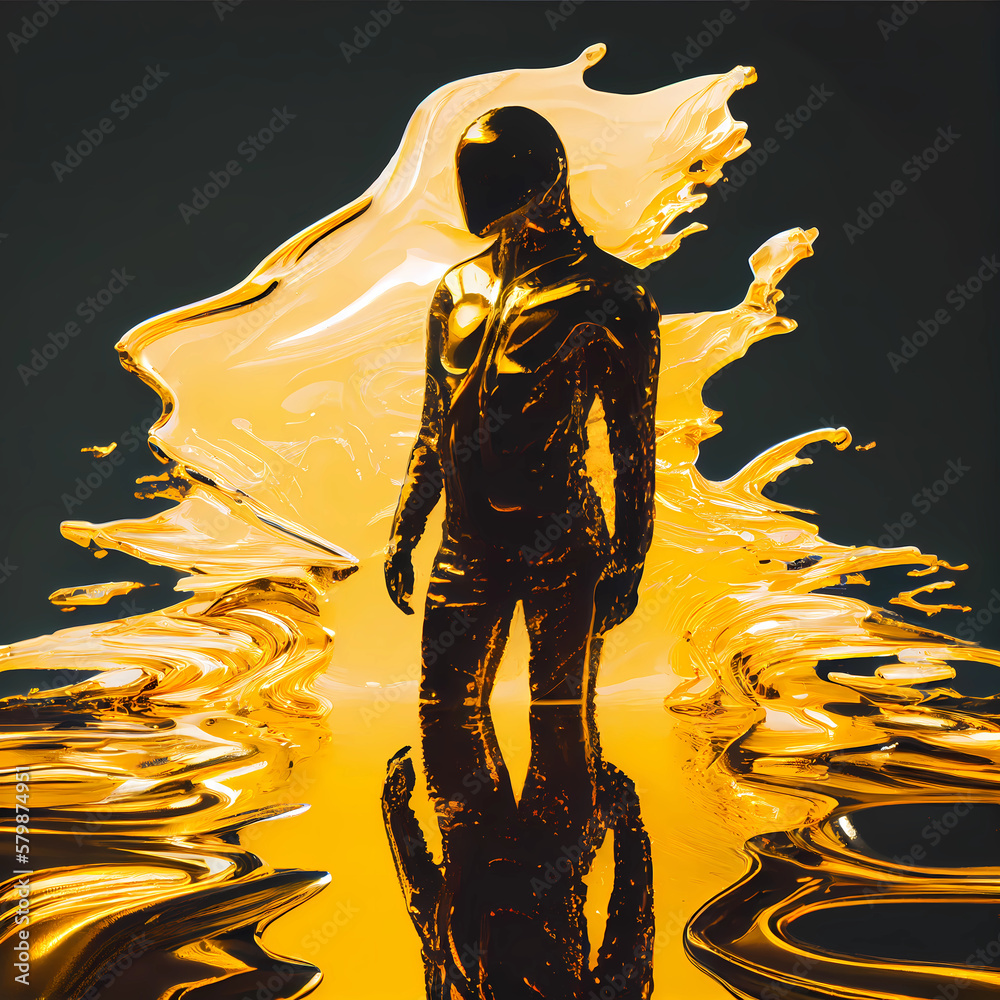 Picture of a mysterious figure floating in a pool of liquid gold Stock ...