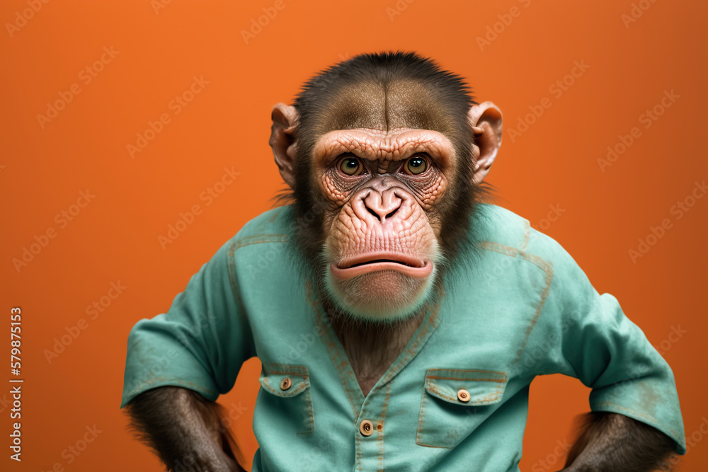 ภาพประกอบสต็อก Studio portrait of a very angry furious monkey who is ...