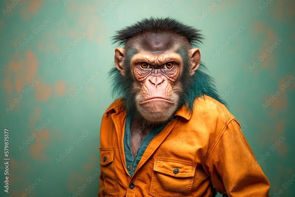 Studio portrait of a very angry furious monkey , concept of Animal behavior and Anger management ...