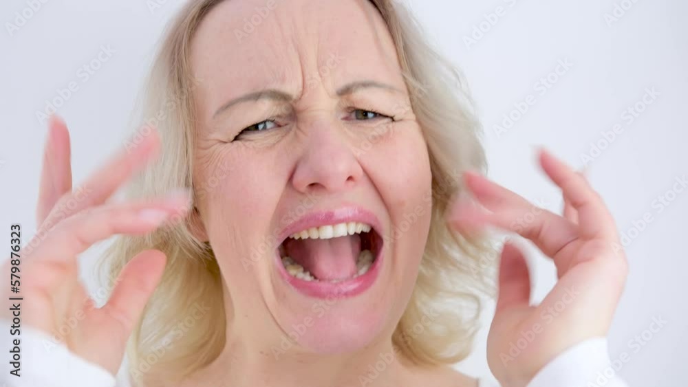 angry dissatisfied angry woman showing hands go away shrugging off ...